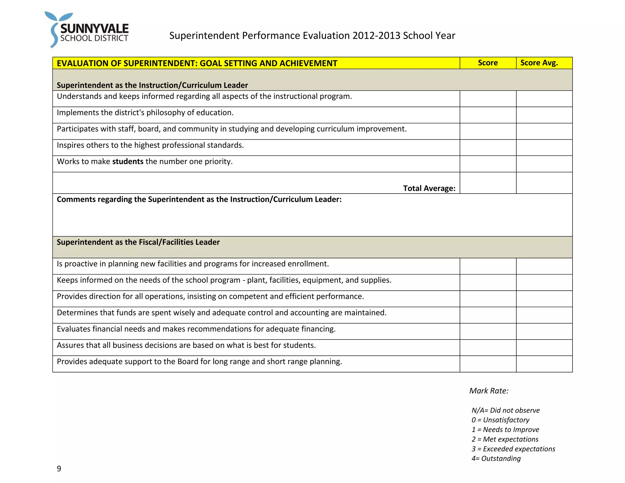 2012 13 superintendent evaluation ssd form | PDF