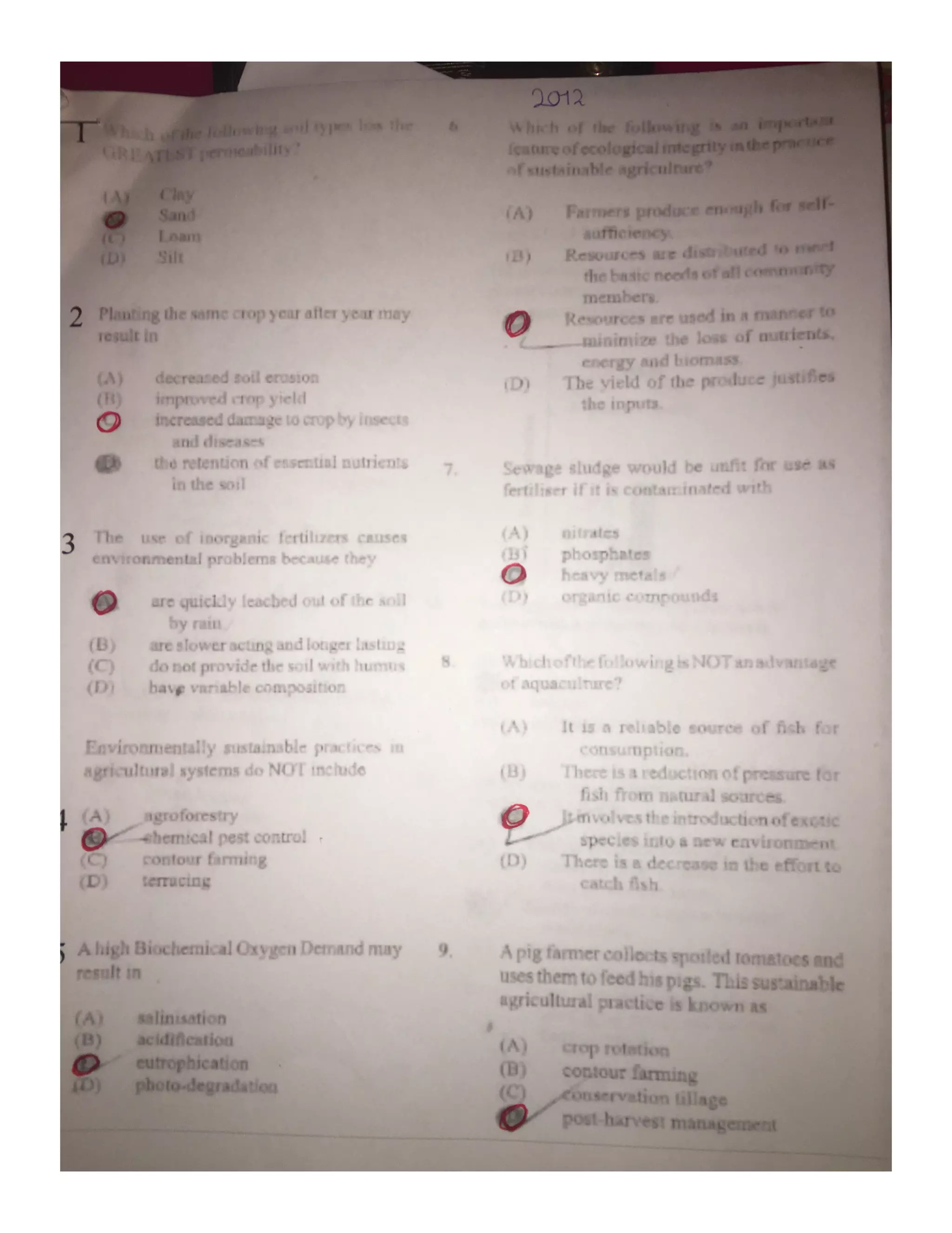 CAPE Environmental Science Unit 2 Paper 1 2012 | PDF