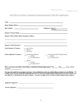 Fort Riley Combined Scholarship 2012 2013 Application | PDF