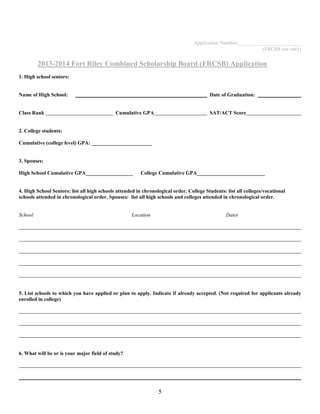 Fort Riley Combined Scholarship 2012 2013 Application | PDF