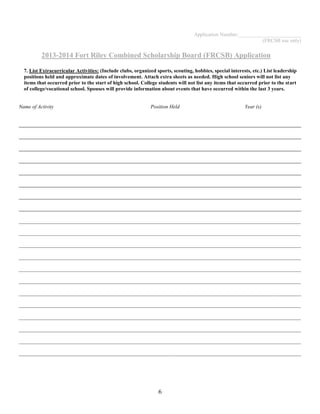 Fort Riley Combined Scholarship 2012 2013 Application | PDF