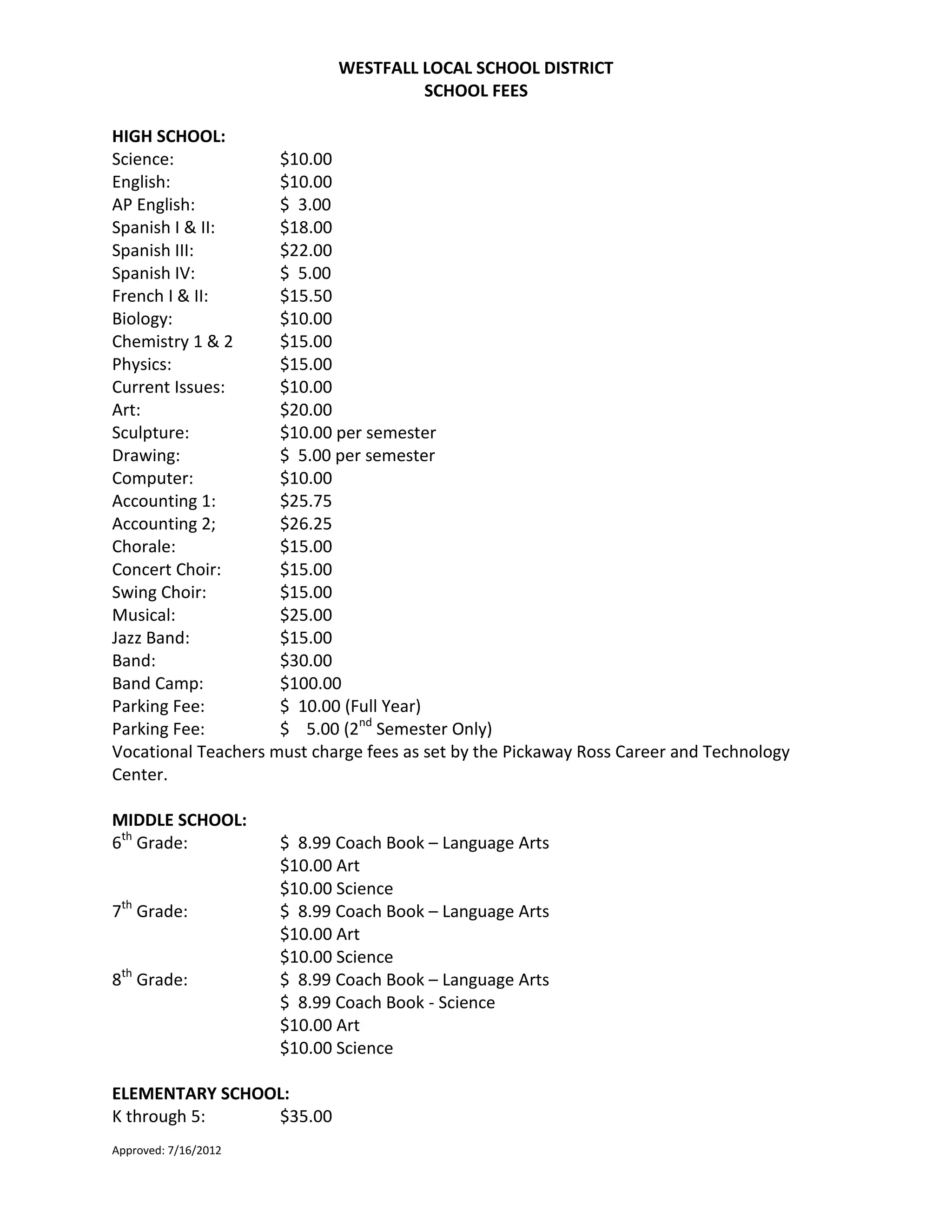 2012 2013 school fees | PDF