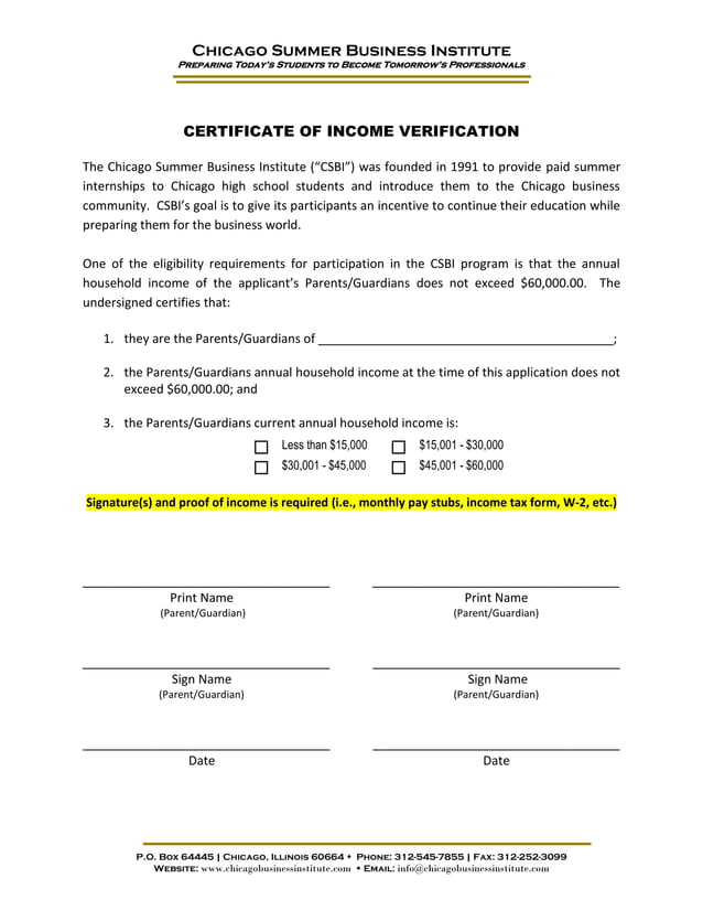 2012 Chicago Summer Business Institute (CSBI) application package | PDF