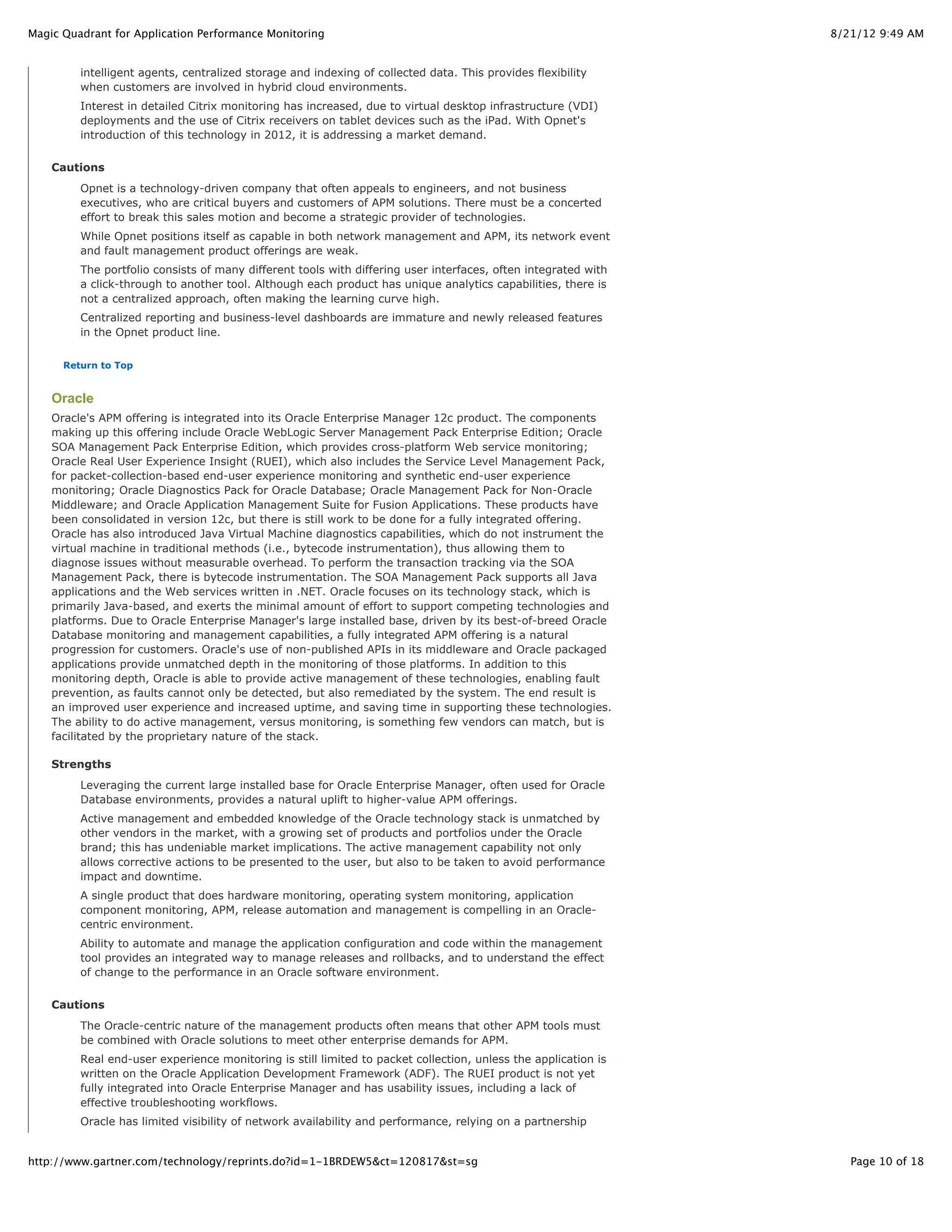2012 Magic Quadrant For Application Performance Monitoring Pdf