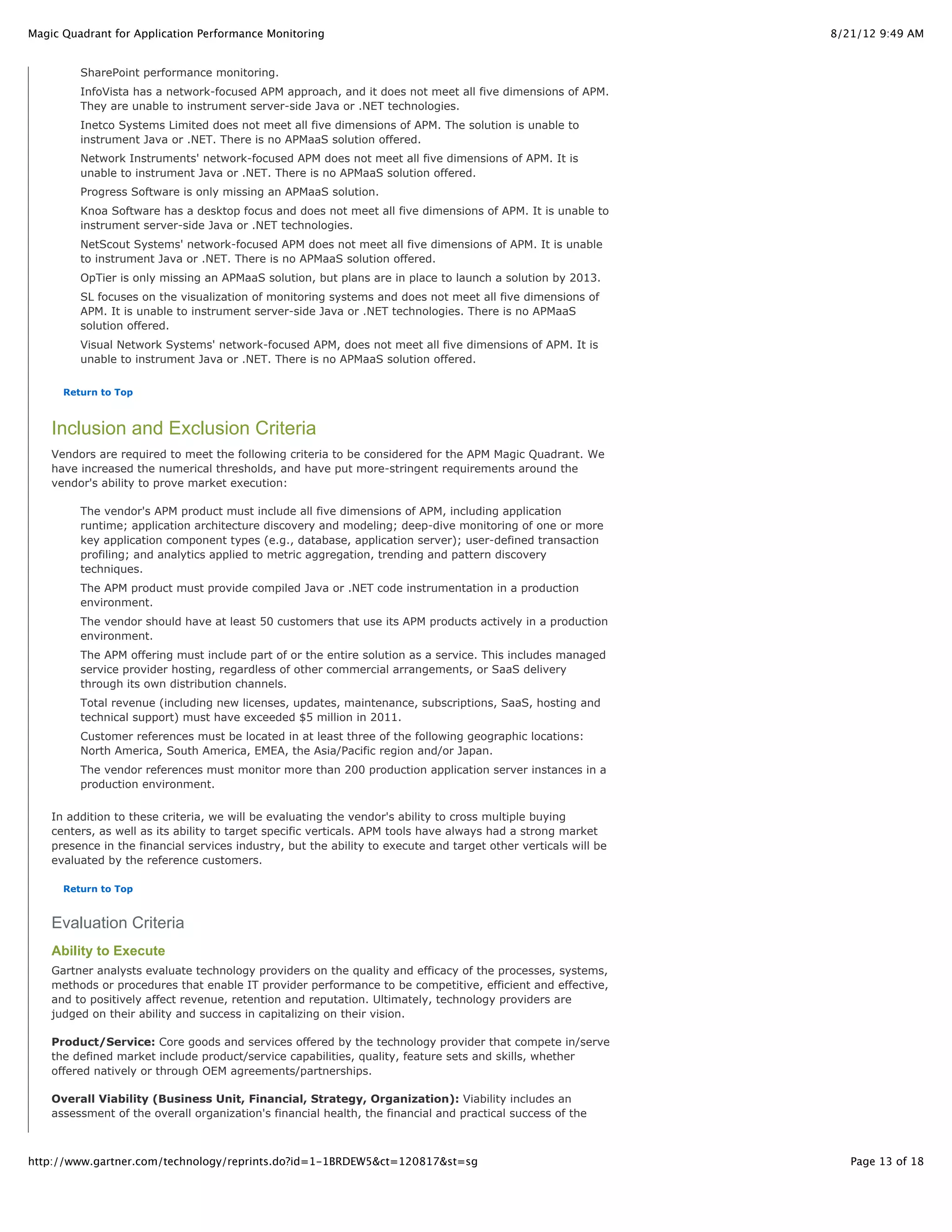 2012 Magic Quadrant For Application Performance Monitoring Pdf