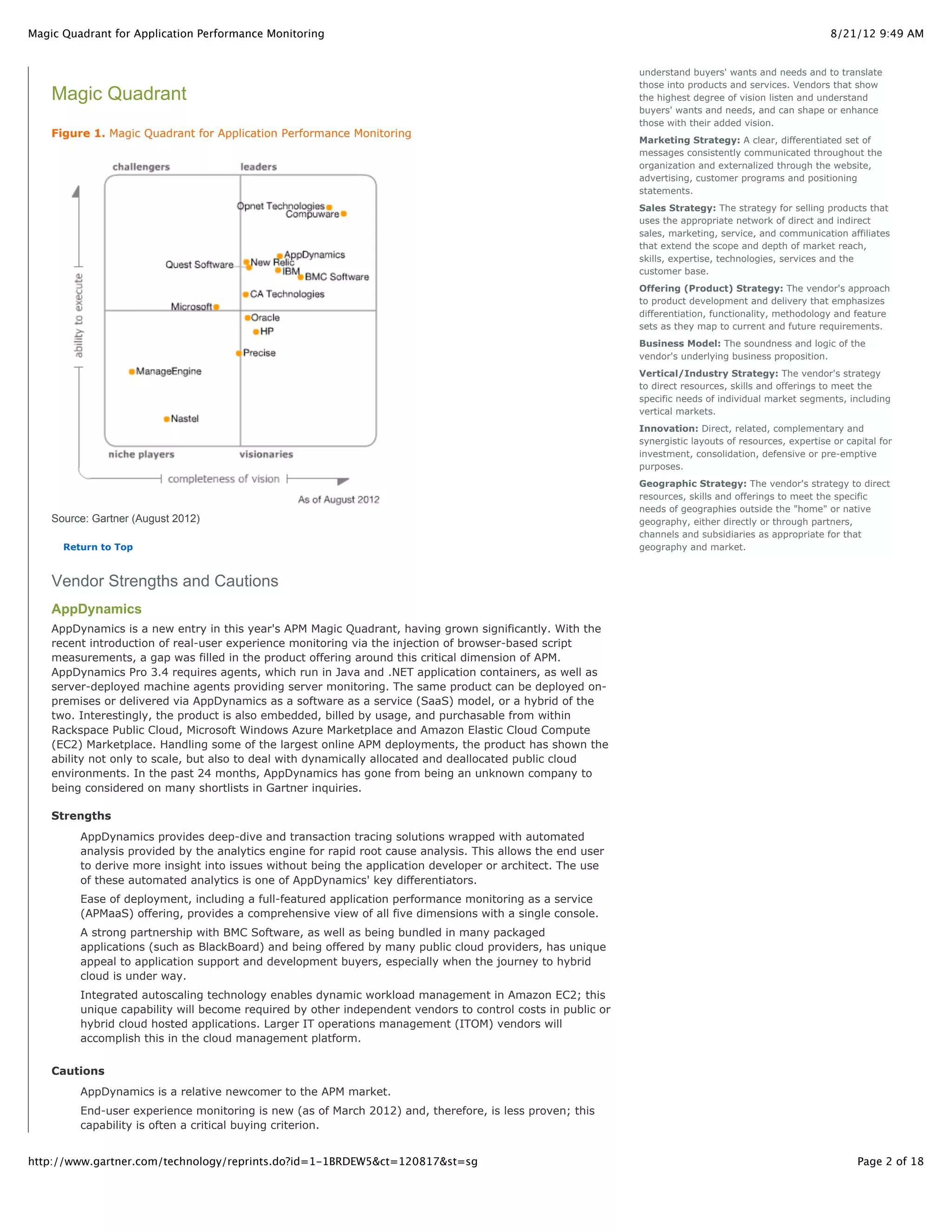 2012 Magic Quadrant For Application Performance Monitoring Pdf