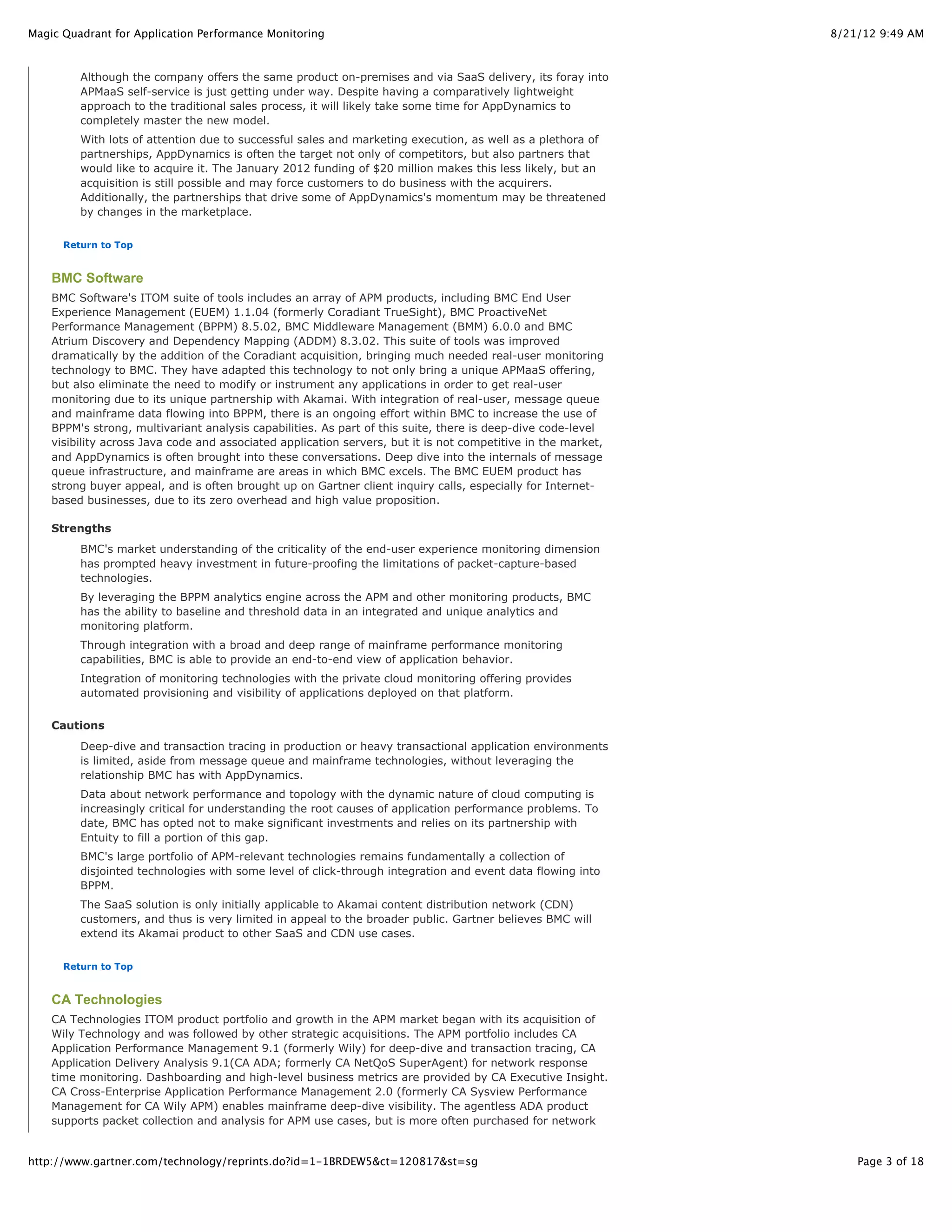 2012 Magic Quadrant For Application Performance Monitoring Pdf