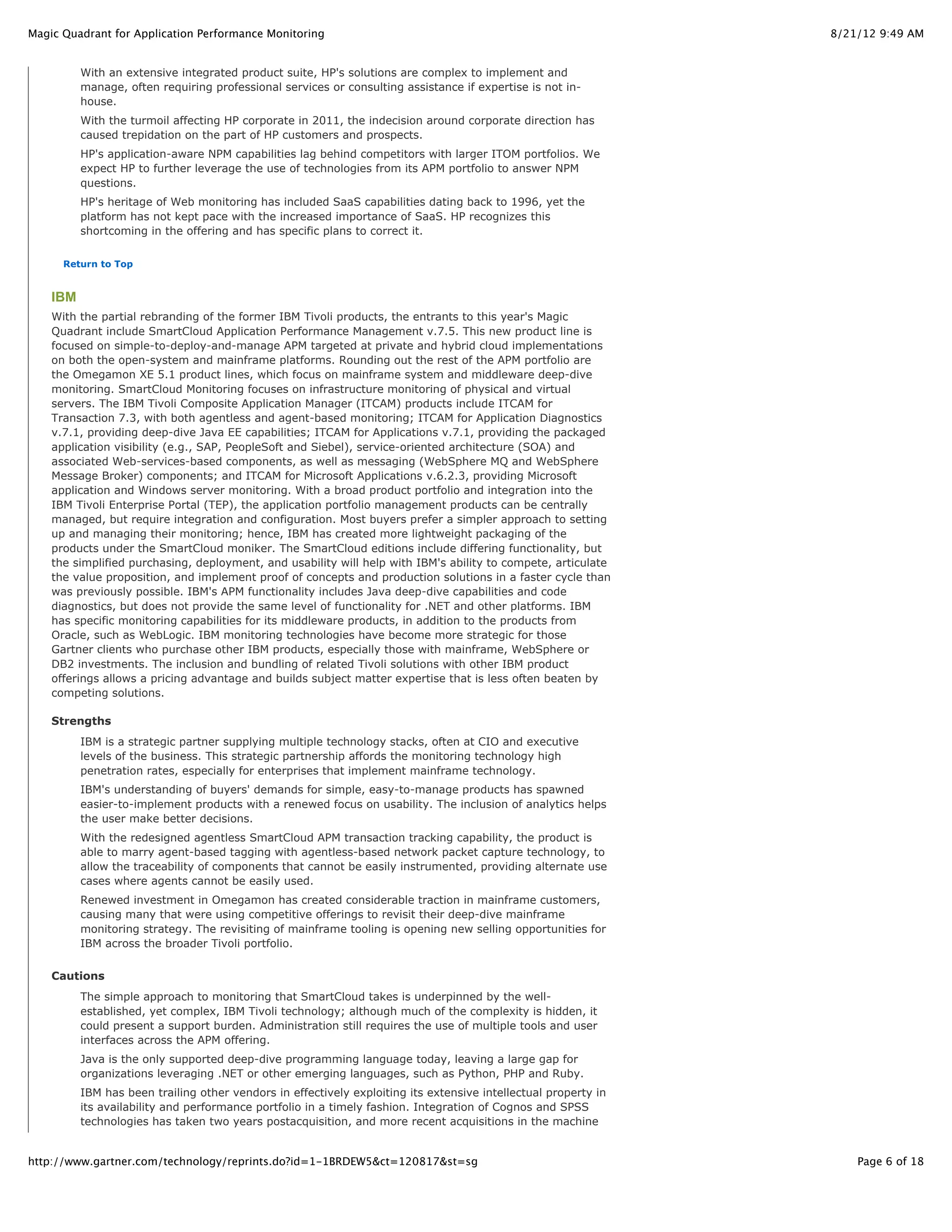 2012 Magic Quadrant For Application Performance Monitoring Pdf