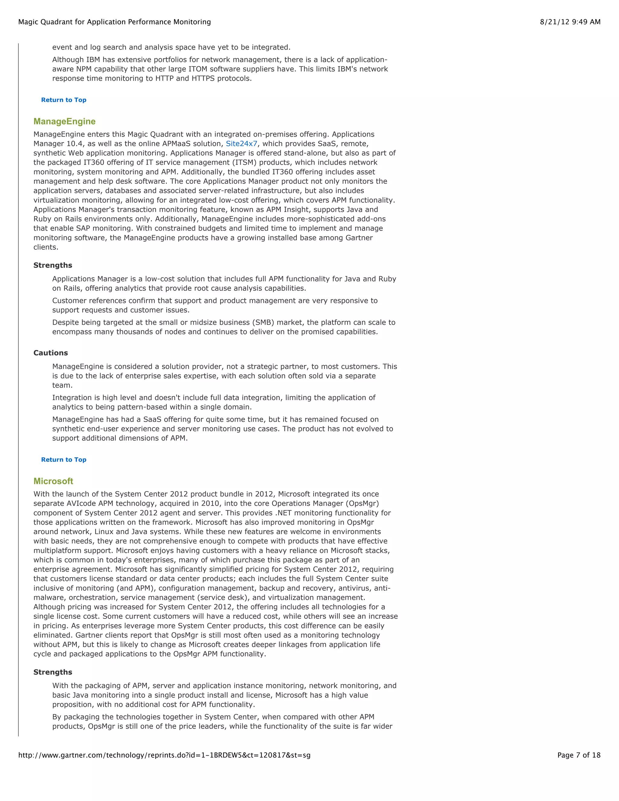 2012 Magic Quadrant For Application Performance Monitoring Pdf