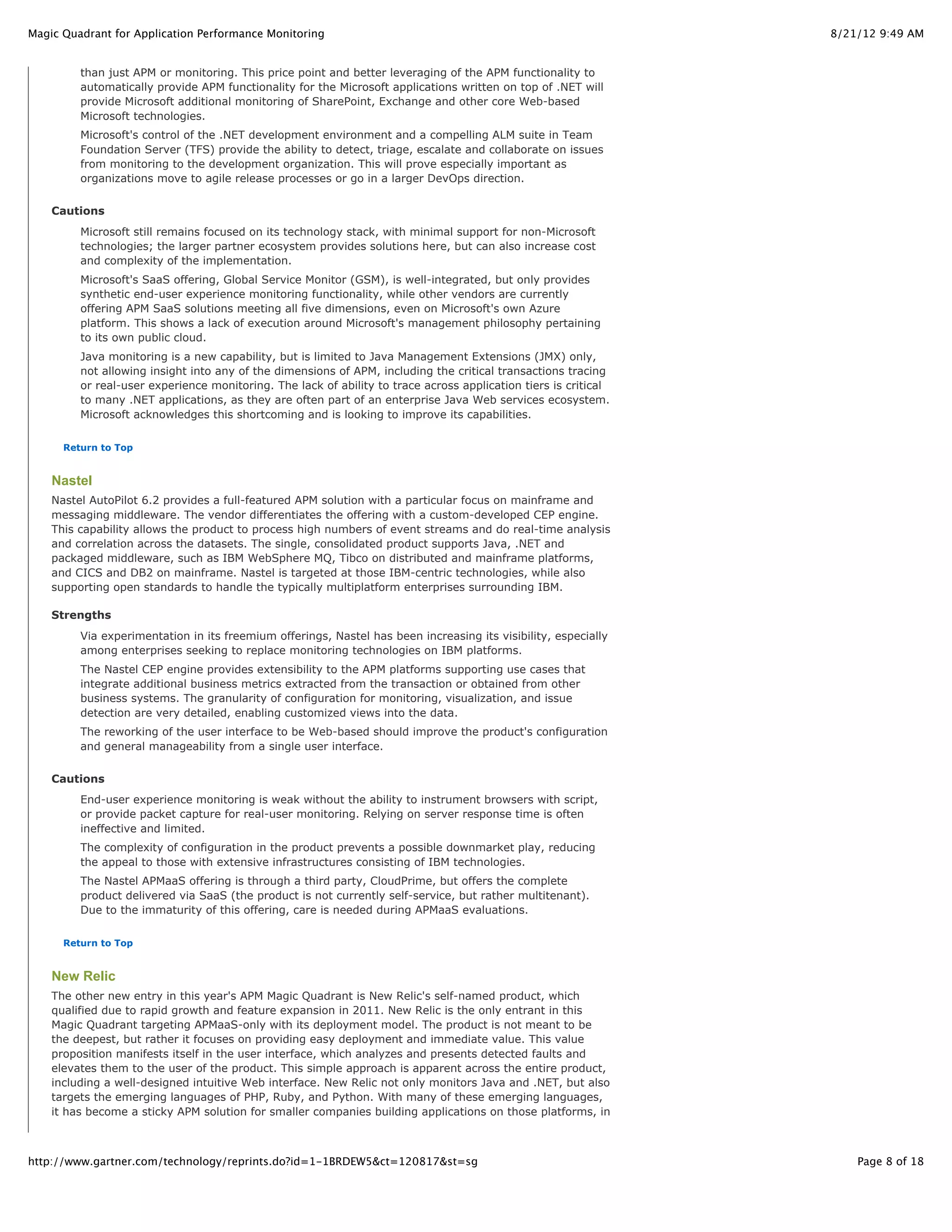 2012 Magic Quadrant For Application Performance Monitoring Pdf