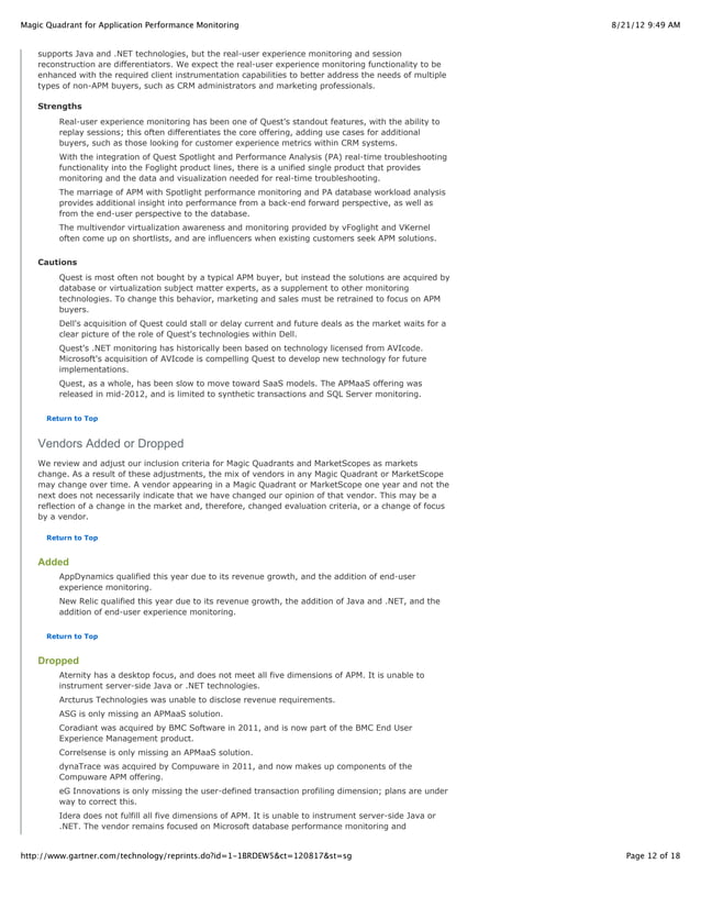 2012 Magic Quadrant For Application Performance Monitoring Pdf