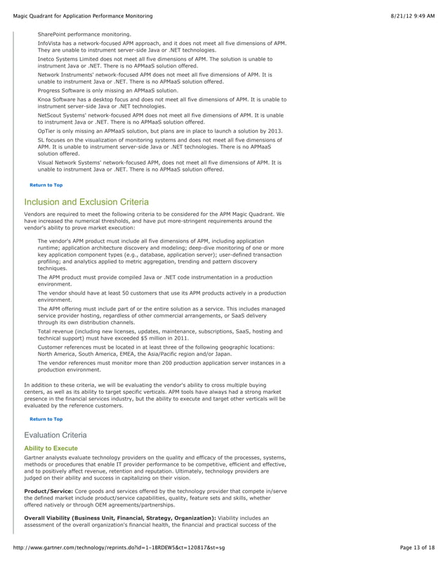 2012 Magic Quadrant For Application Performance Monitoring Pdf