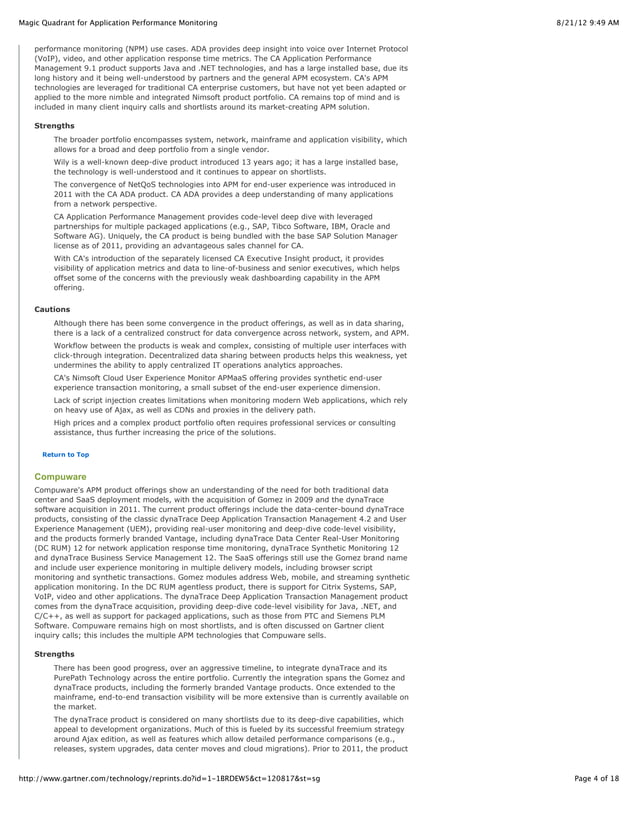 2012 Magic Quadrant For Application Performance Monitoring Pdf