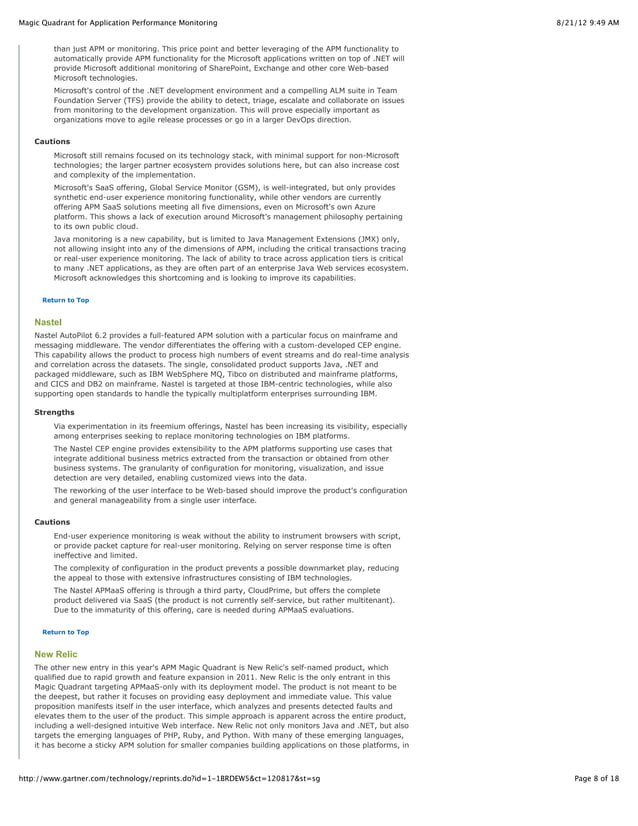 2012 Magic Quadrant For Application Performance Monitoring Pdf
