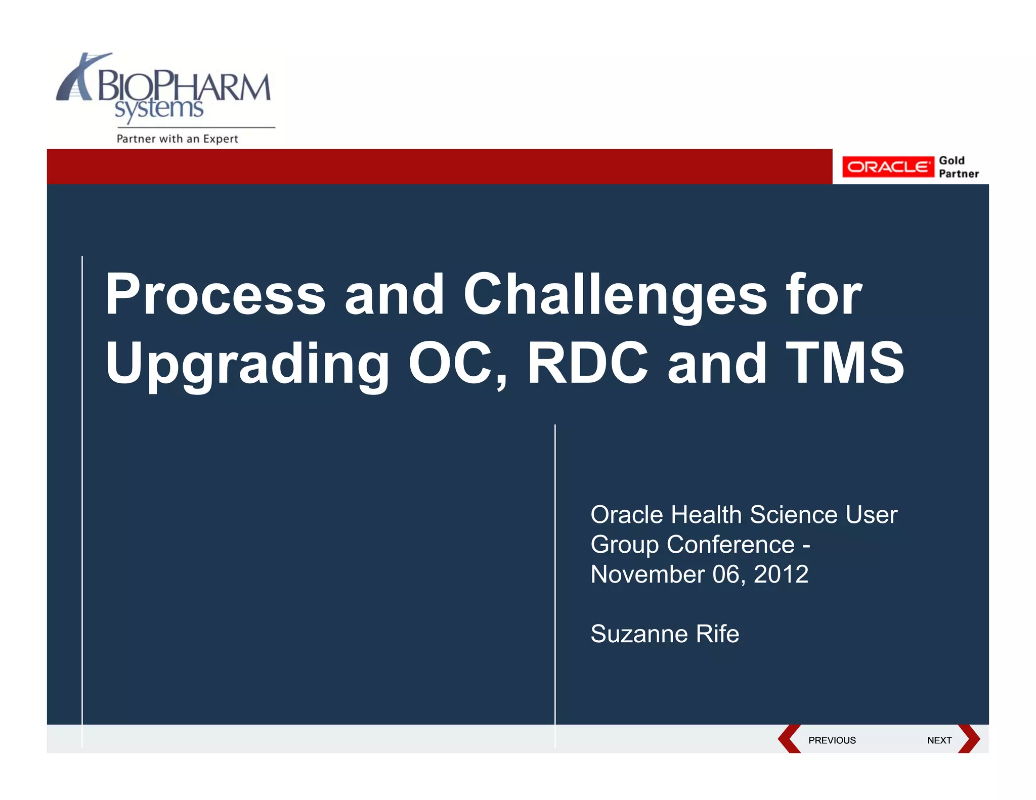 Process and Challenges for Upgrading OC, RDC and TMS | PDF