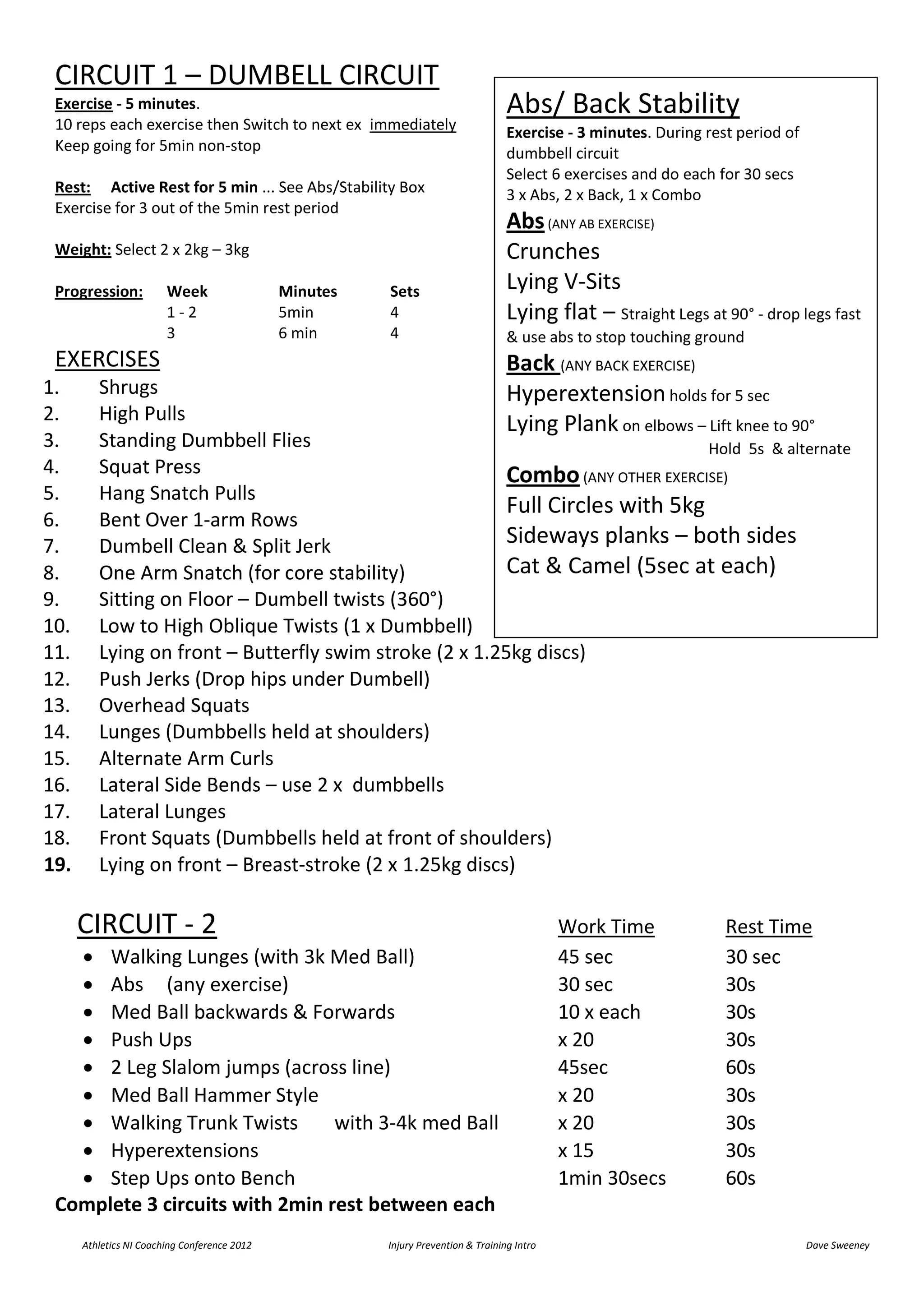 2012: Throws Circuits & Dumbbell Circuits | PDF
