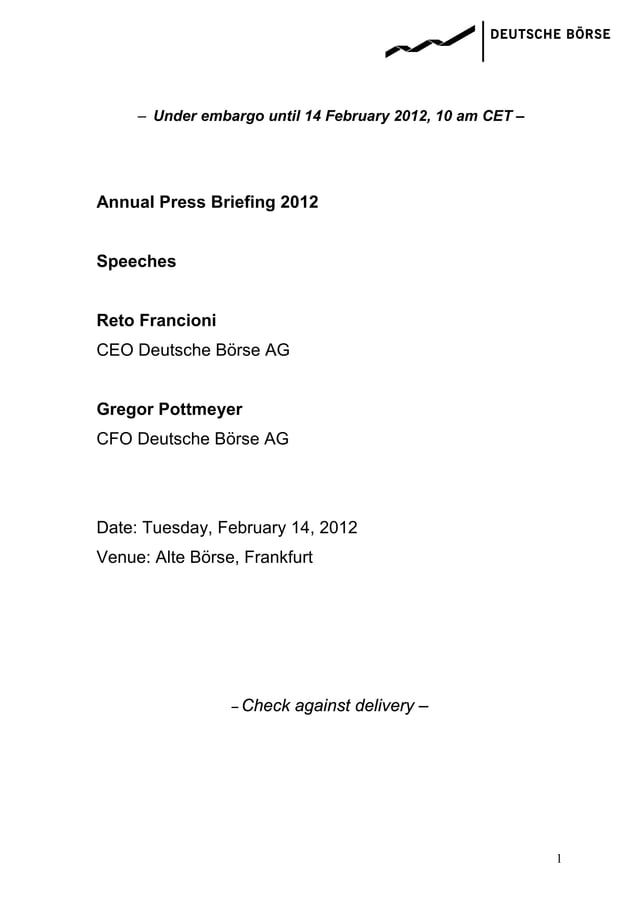 2012 Speech CEO Francioni Annual Press Conference | PDF
