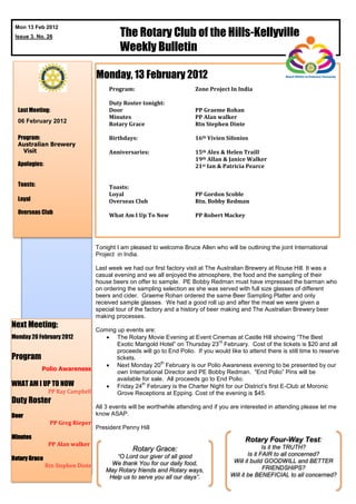 20120213 weekly bulletin | PDF | Bars & Restaurants | Attractions