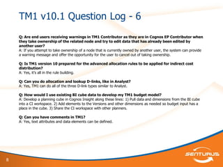 IBM Cognos TM1 v10.1: Planning Best Practices -- Questions & Answers | PPT