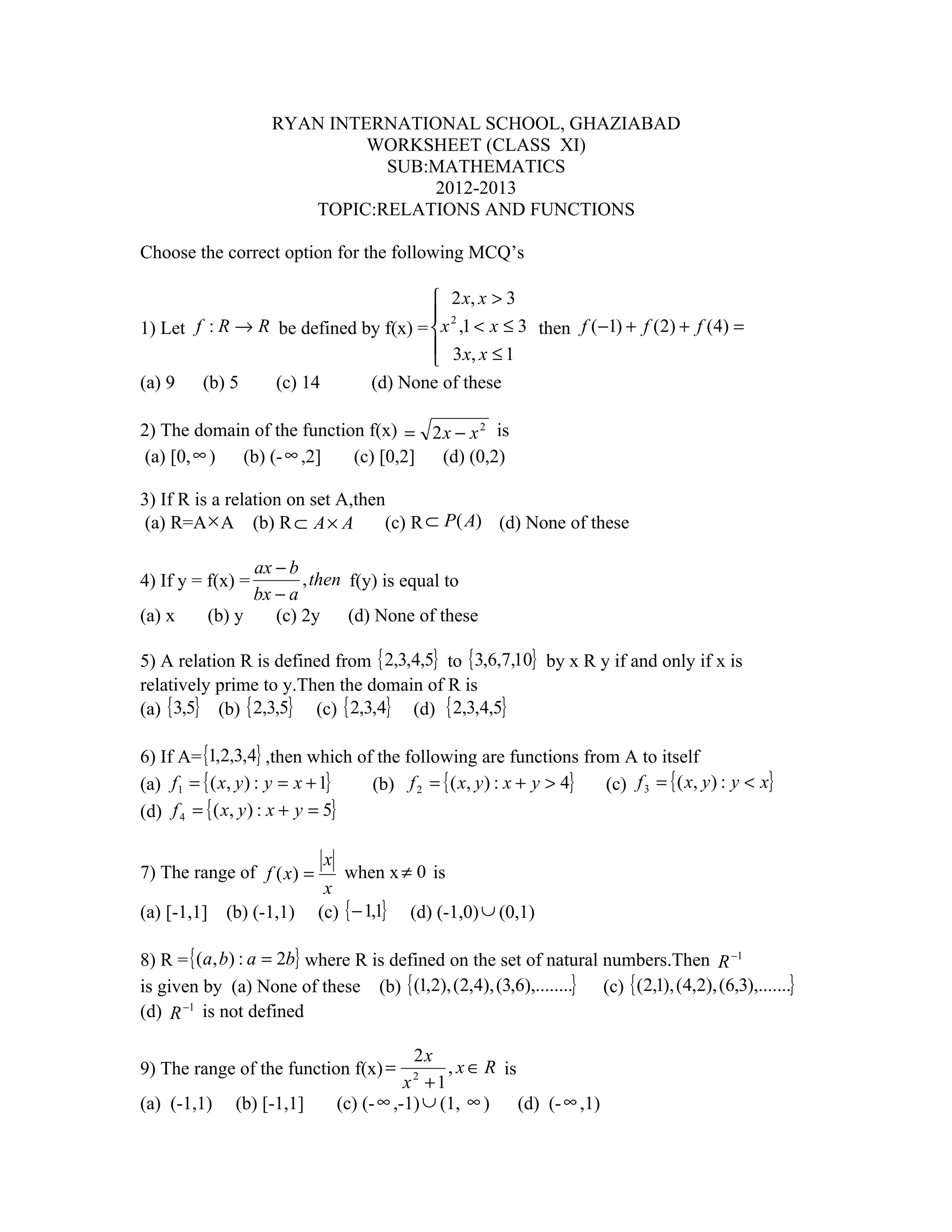 20120523123639 relationsfunctionsclass 11 | PDF