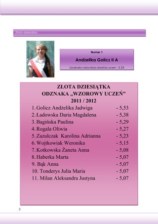 Złota Księga 2012 Gimnazjum im. Macieja Rataja w Żmigrodzie | PDF