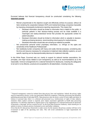Eucomed Transparency Position | PDF