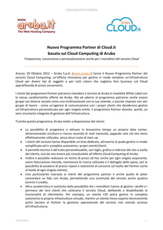 Nuovo Programma Partner di Cloud.it basato sul Cloud Computing di Aruba | DOCX | Cloud Computing ...