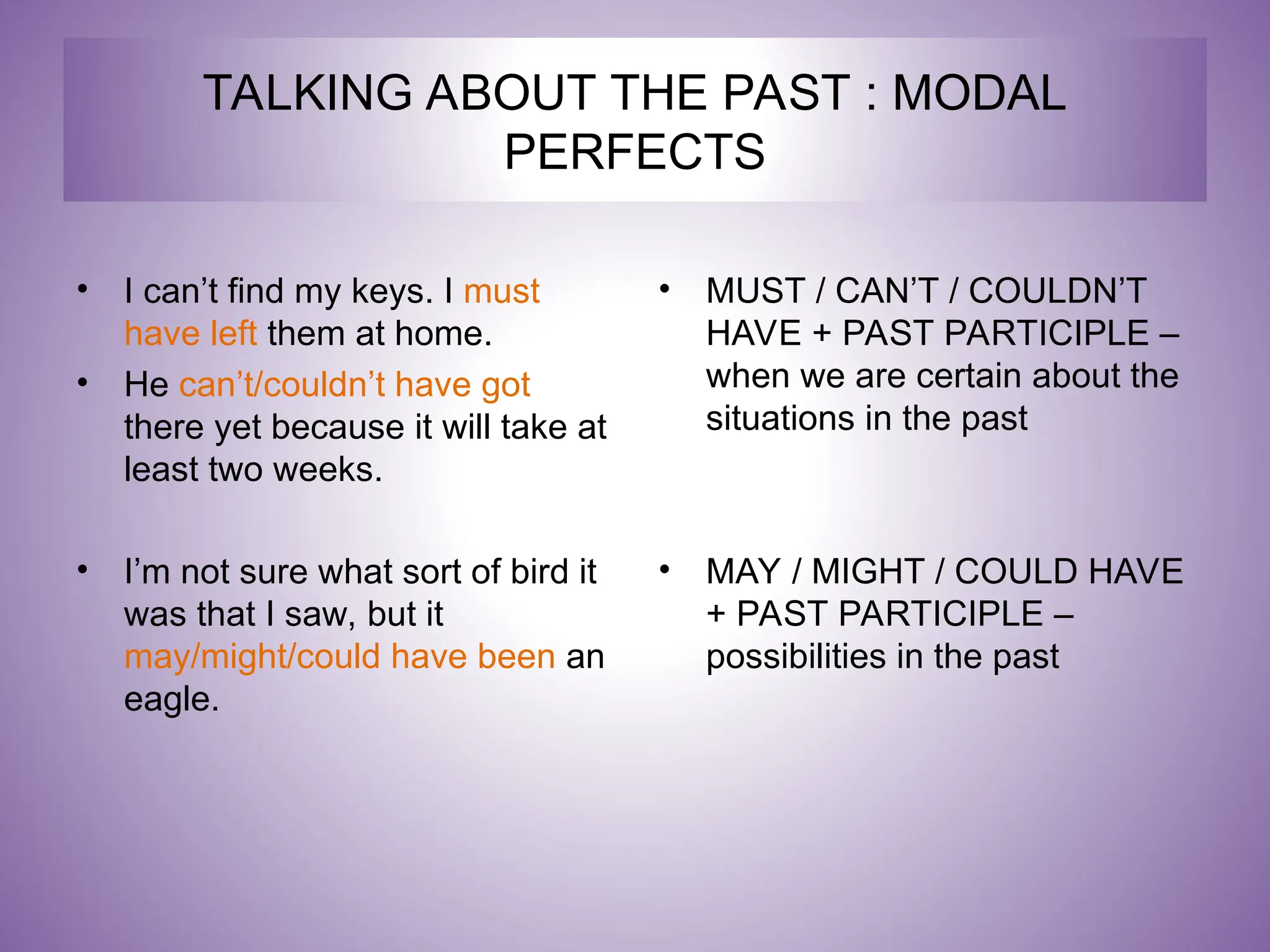 verbos modales y modales perfectos bhtos | PPT