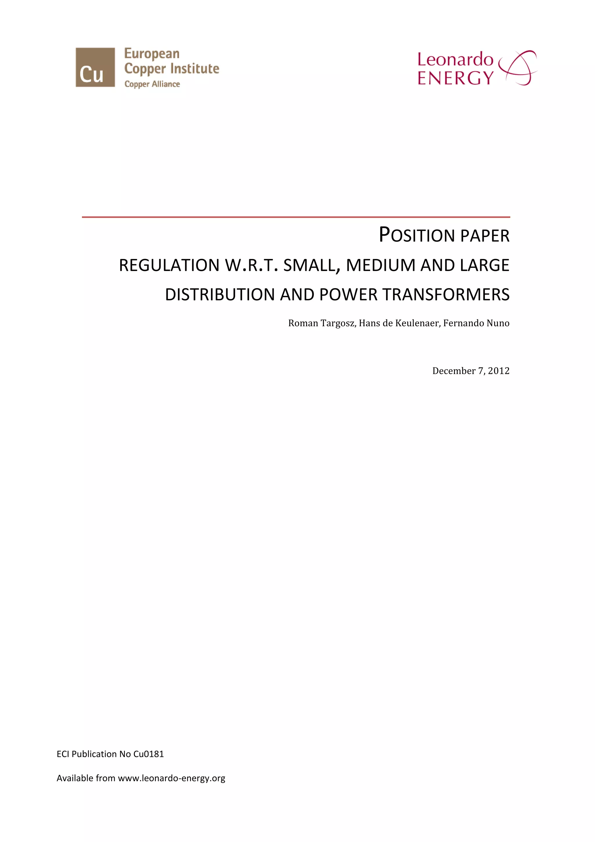 Position Paper: Ecodesign Requirements for Transformers | PDF