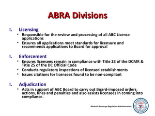ABRA | Registration & Licensing | PPT | Alcoholic Beverages | Food & Drink