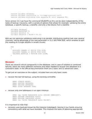 Collaborate 2012 - RMAN eliminate the mystery | PDF