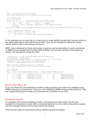 Collaborate 2012 - RMAN eliminate the mystery | PDF