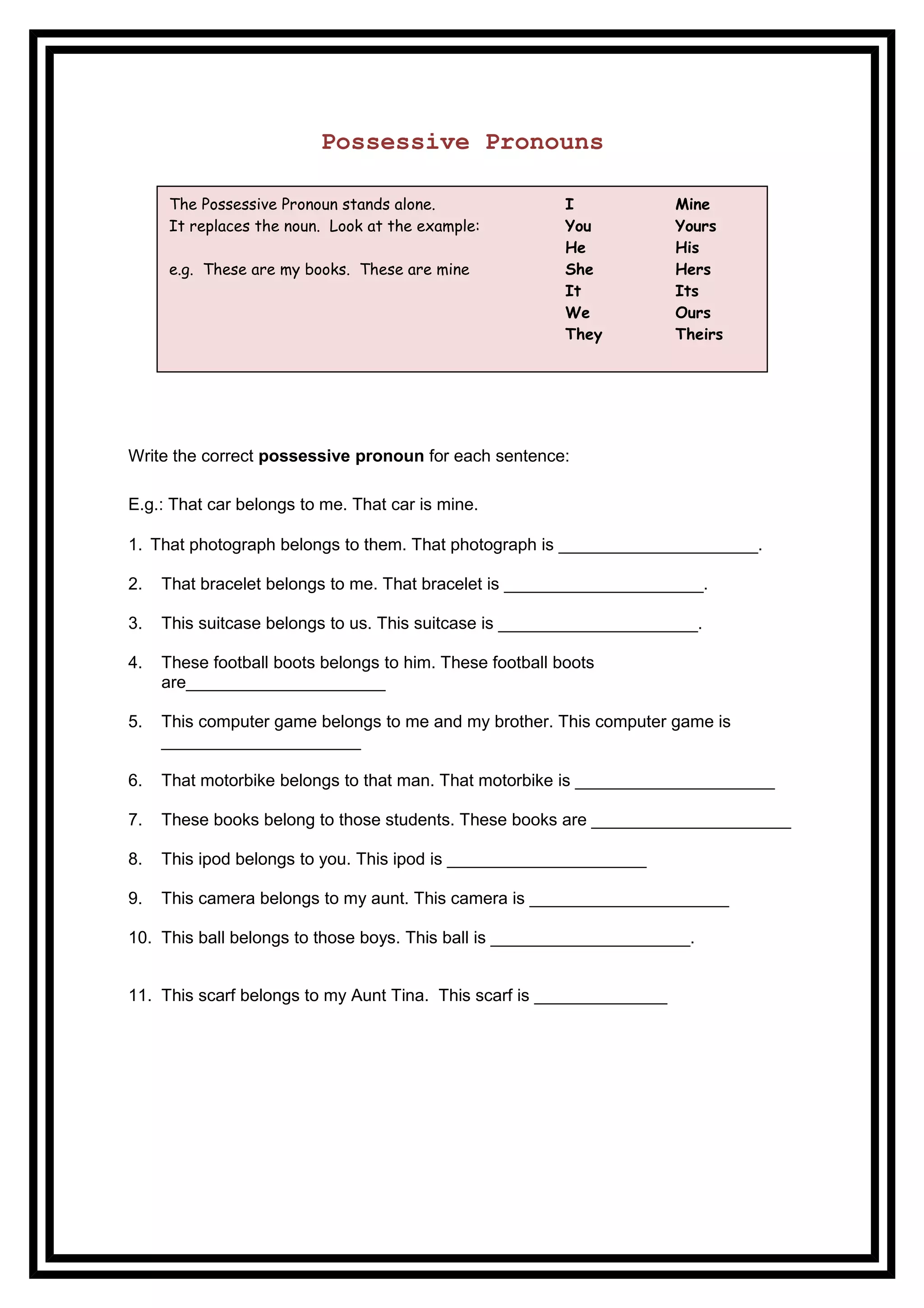 Possessive Pronouns Pack - Educational Images | Picstank