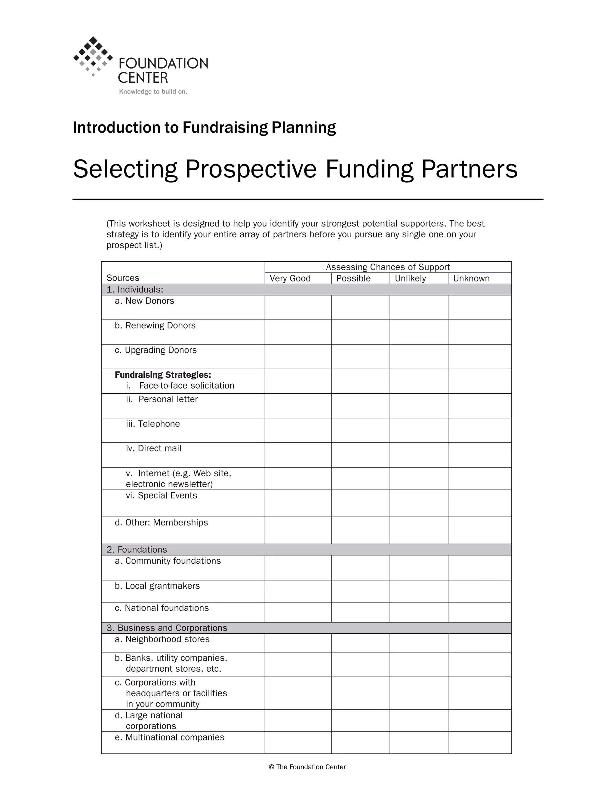 Diversify Your Fundraising: Worksheets | PDF