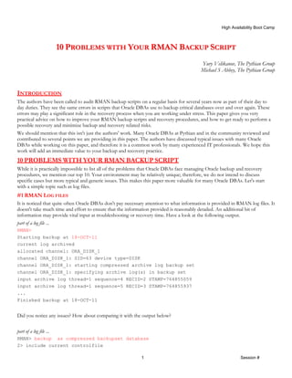 10 Problems with your RMAN backup script - whitepaper | PDF