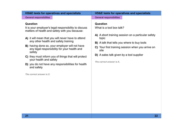 Health Safety and Environment test for Operatives and Specialists | PPT