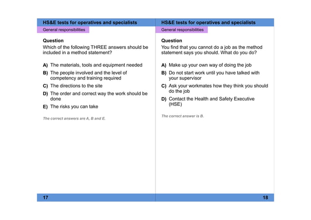 Health Safety and Environment test for Operatives and Specialists | PPT