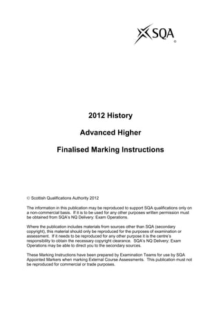 Advanced Higher History exam - 2012 (marking instructions) | PDF