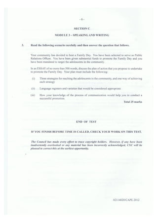 2012 CAPE Communication Studies Paper 2 | PDF