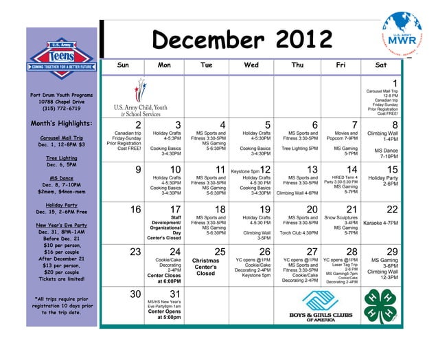 2012 December Calendar | PPT