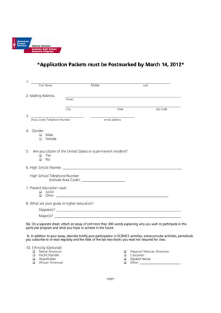 2012 Application for the Summer High School Research Program | PDF