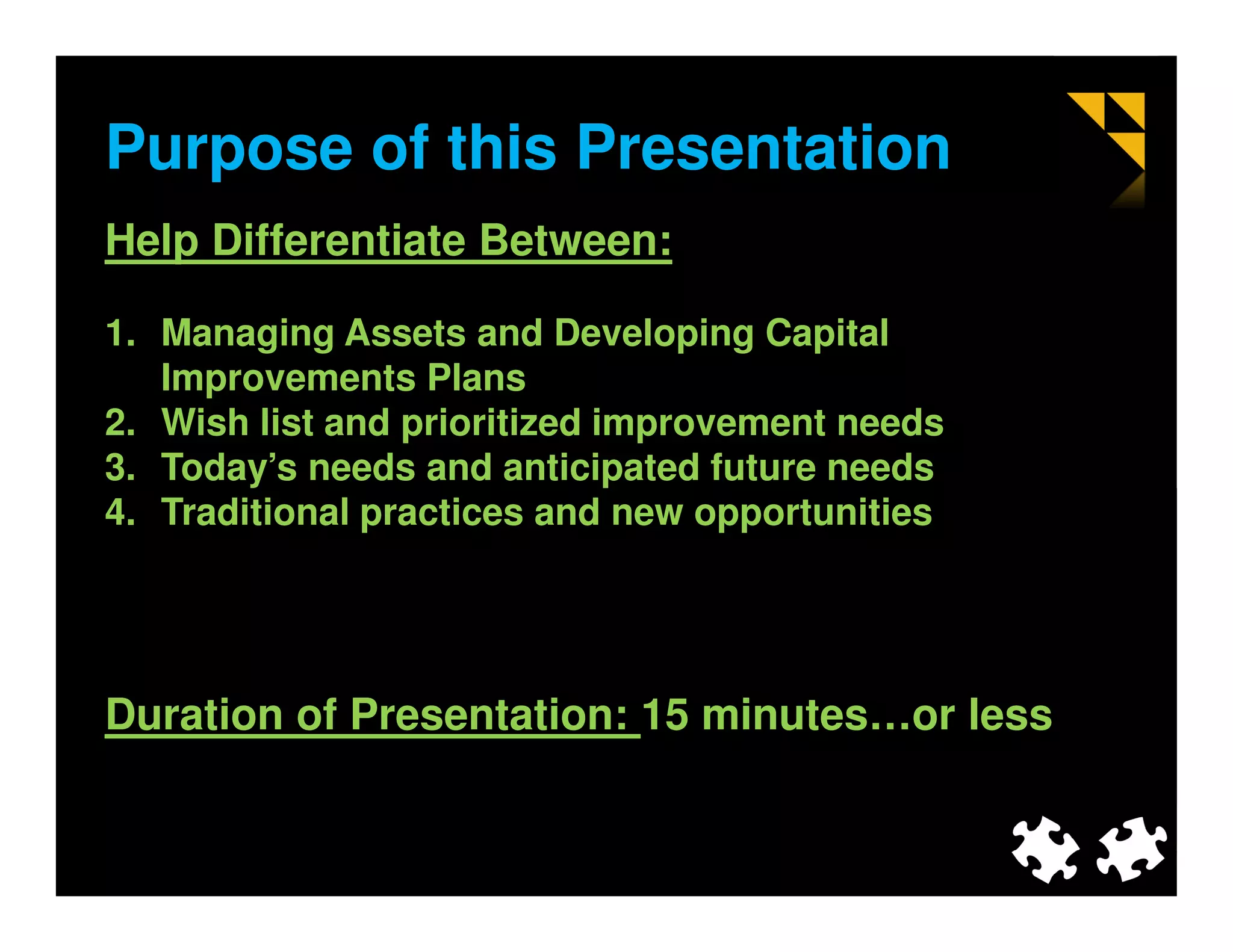 Municipal Infrastructure: Managing Assets to Capital Improvement Plans ...