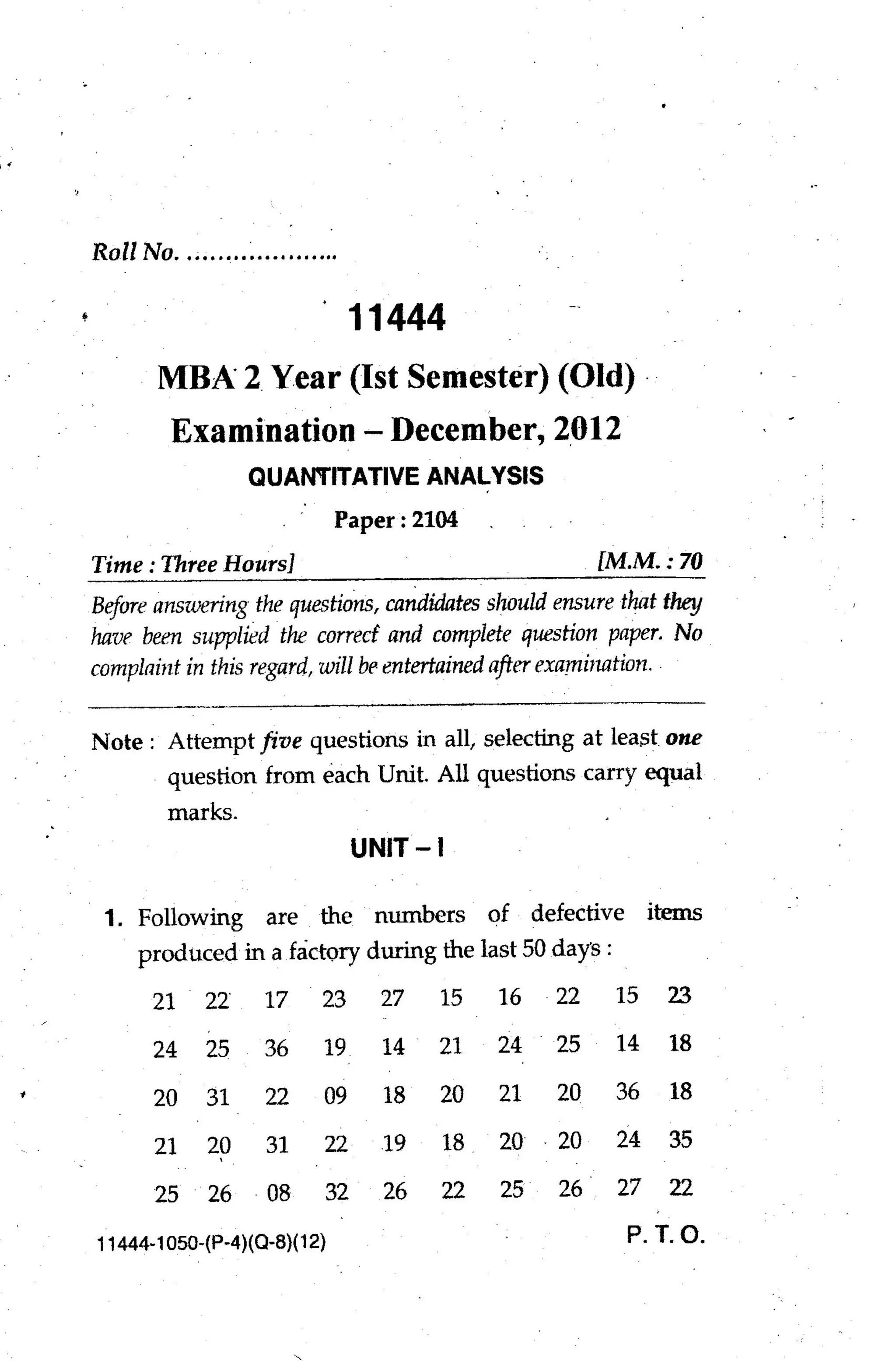 Quantitative Analysis MBA Question papers | PDF
