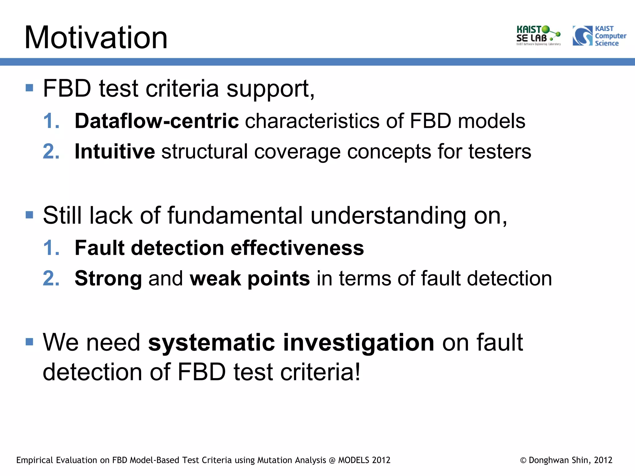 2012 Empirical Evaluation On Fbd Model Based Test Coverage Criteria Using Mutation Analysis Ppt