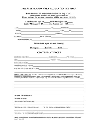 2012 pageant application | DOCX