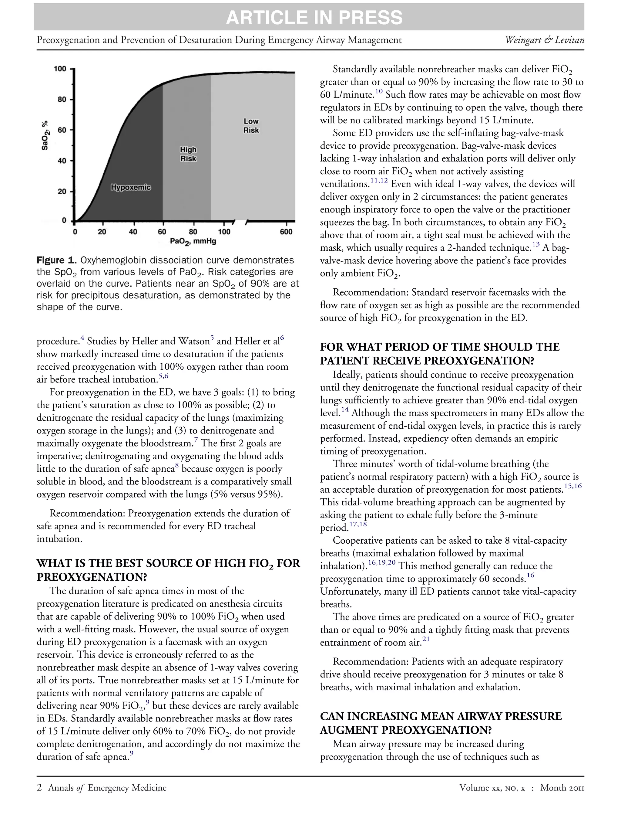2012 preoxygenation and prevention of desaturation during intubation | PDF