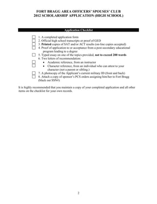 2012 scholarship application (high school) | PDF