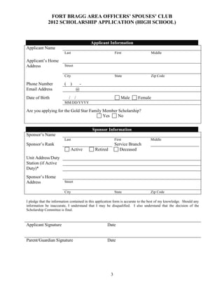 2012 scholarship application (high school) | PDF