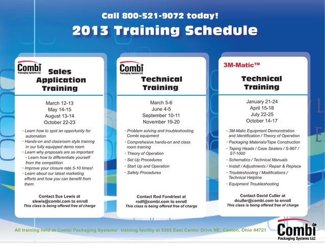 2013 Training Schedule