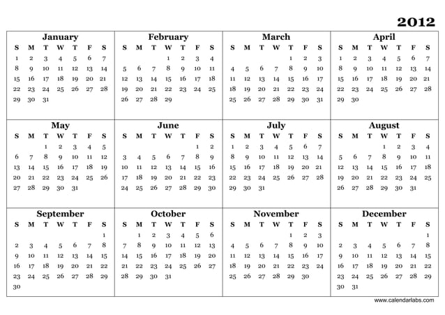 2012 yearly calendar_landscape_07 | PDF